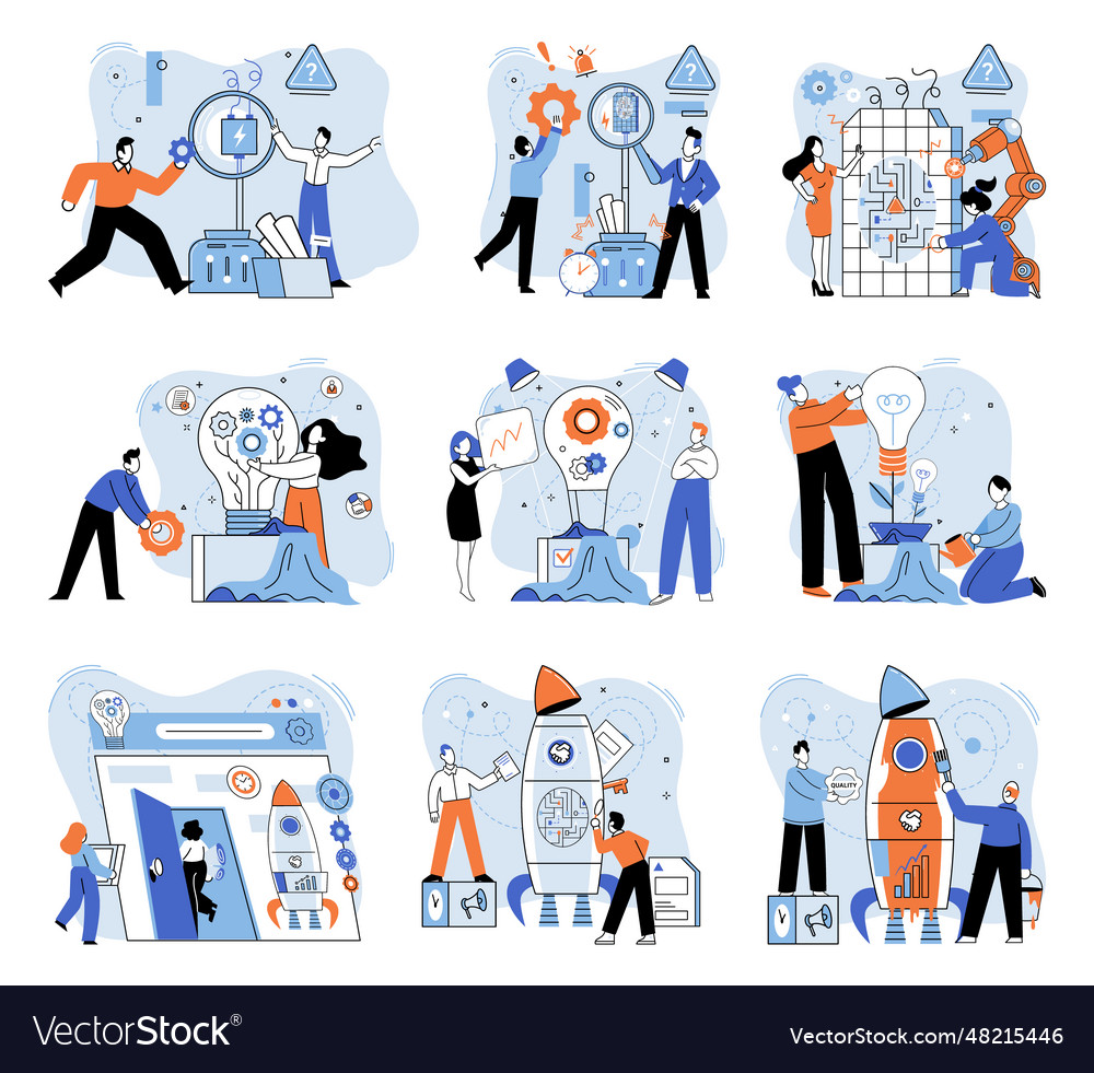 Team solving problems research Royalty Free Vector Image