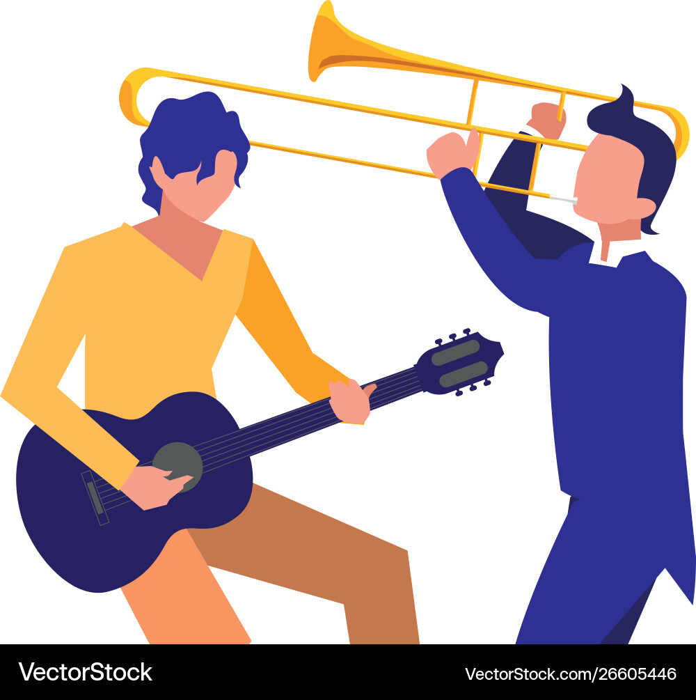 Two male musicians musical instruments Royalty Free Vector
