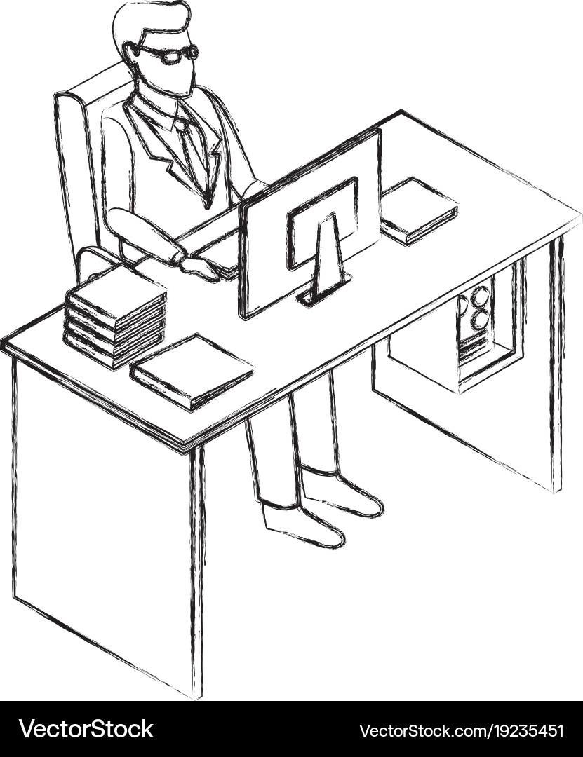 Businessman on office desk Royalty Free Vector Image