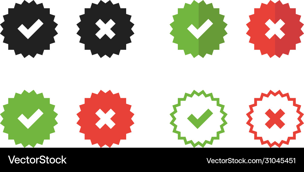 Check mark and cross mark isolated set icons Vector Image