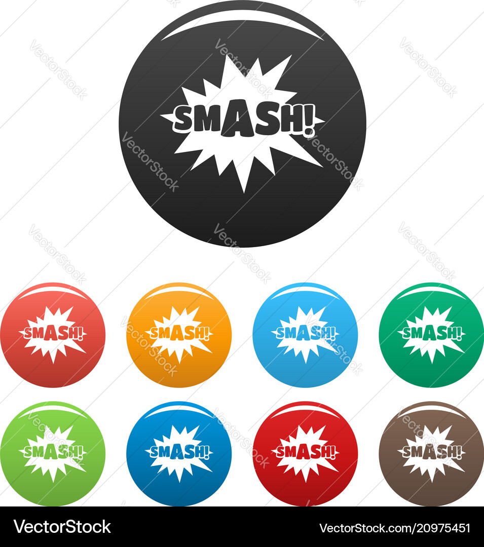 Comic boom smash icons set color Royalty Free Vector Image