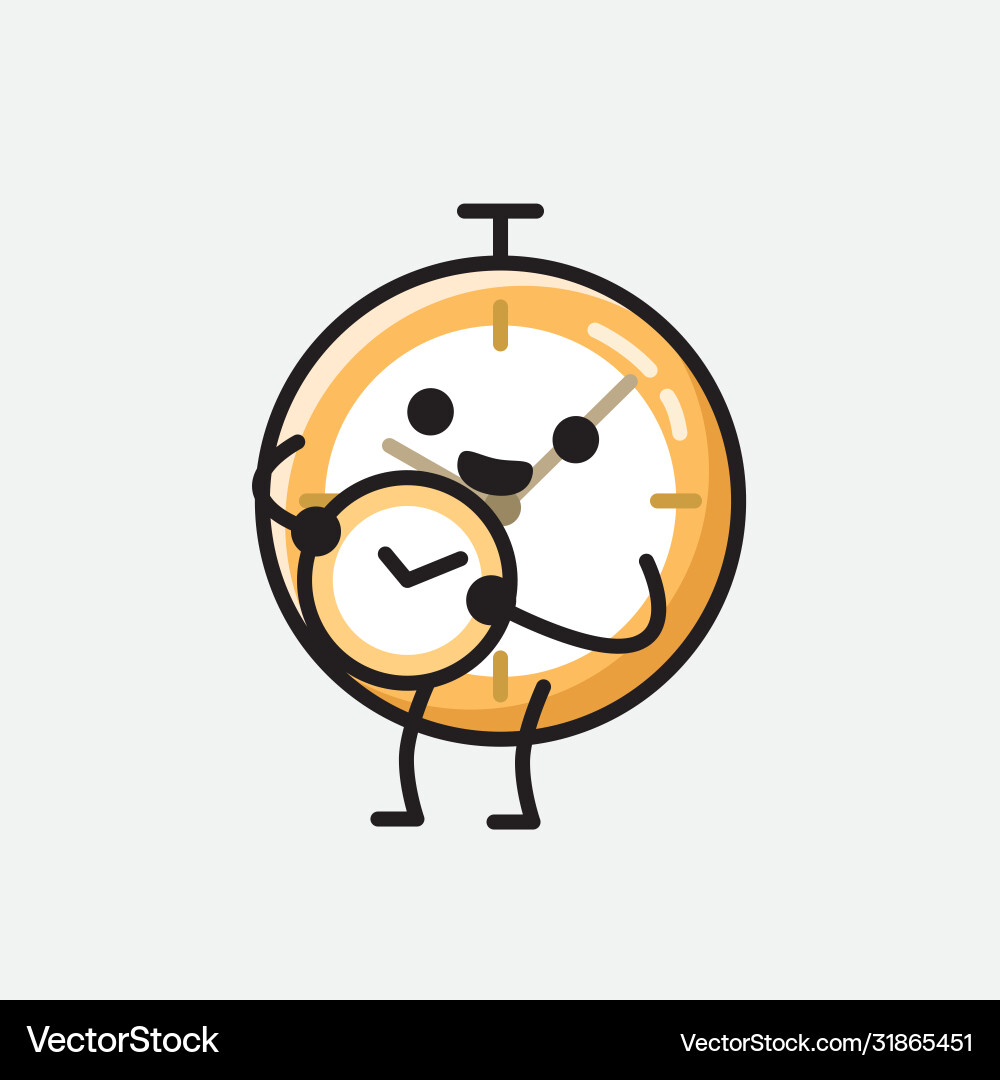 Cute clock mascot character in flat design style Vector Image