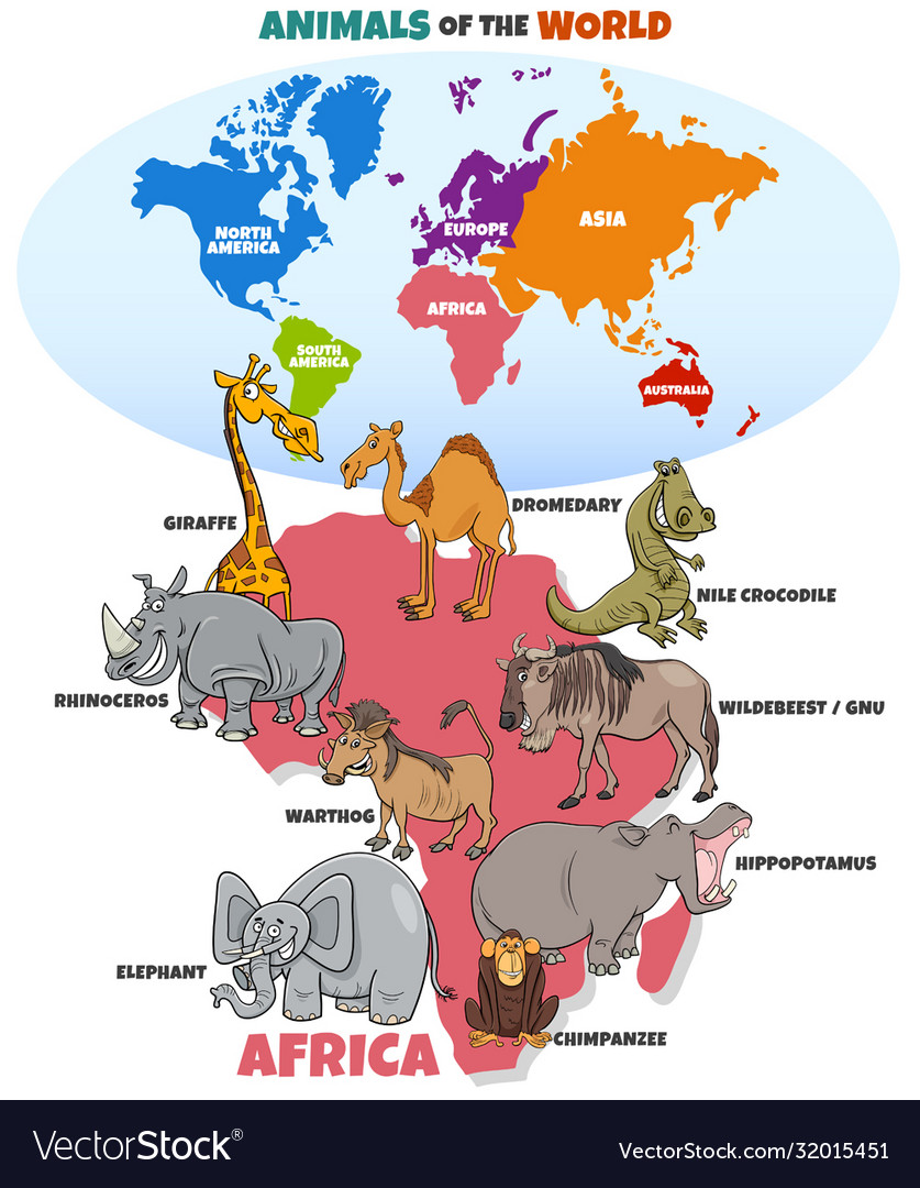 Educational with african animals and continents Vector Image