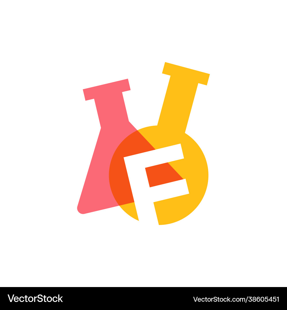 F letter lab laboratory glassware beaker logo icon