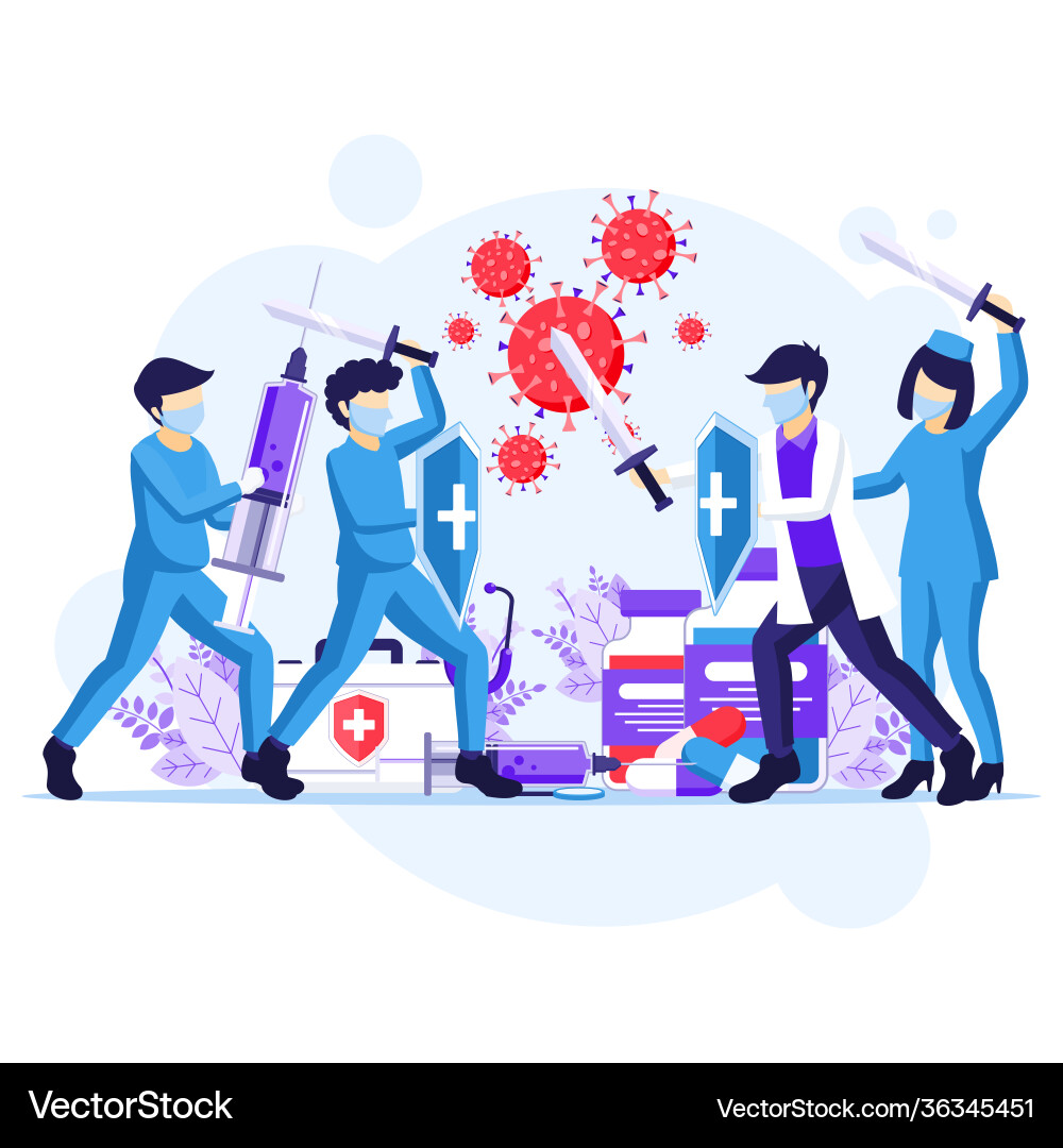 Fight virus concept doctor and nurses use Vector Image