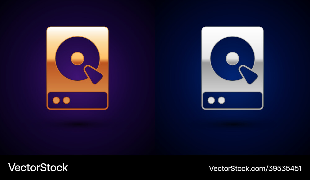 Gold and silver hard disk drive hdd icon isolated Vector Image