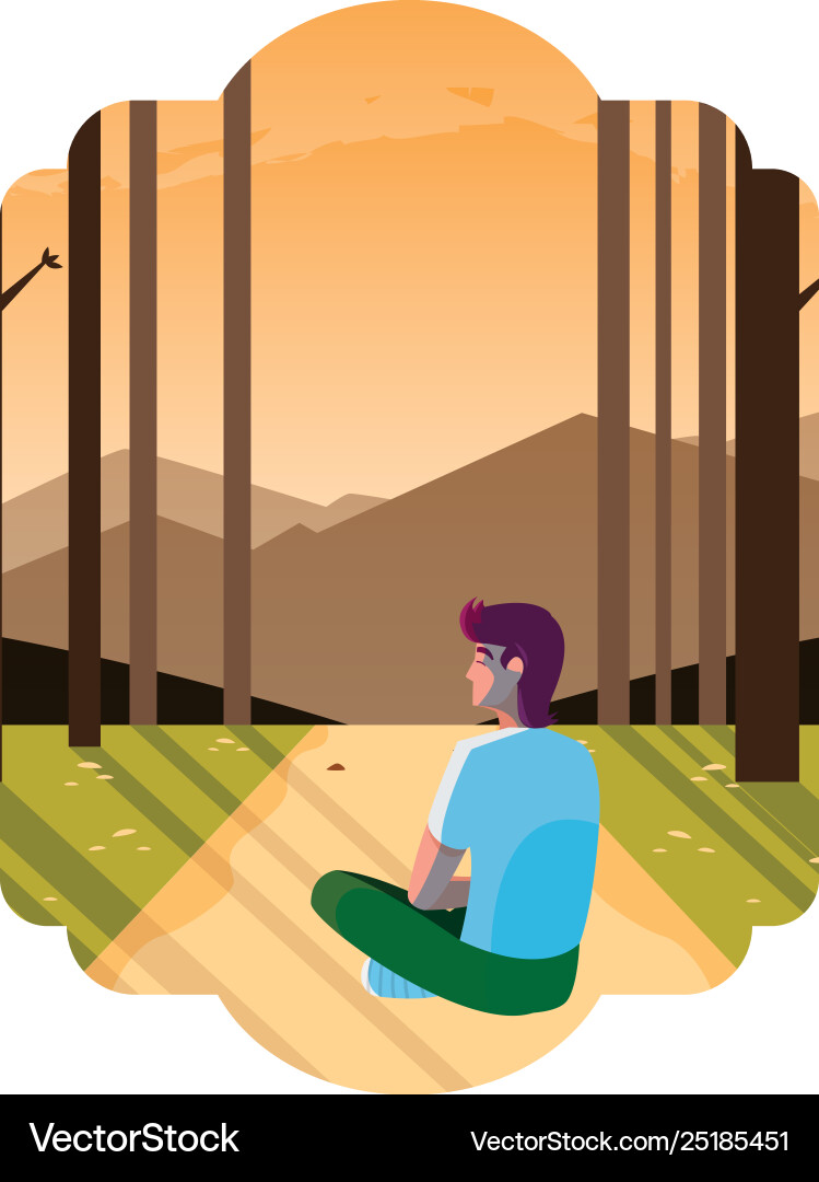 Man contemplating horizon in forest scene Vector Image