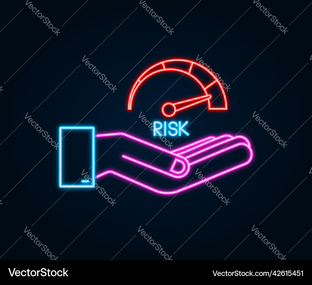 Risk neon icon on speedometer in hands high Vector Image