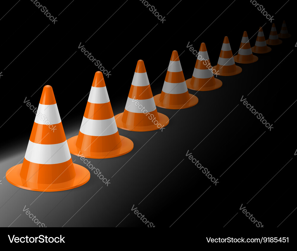Row of traffic cones Royalty Free Vector Image