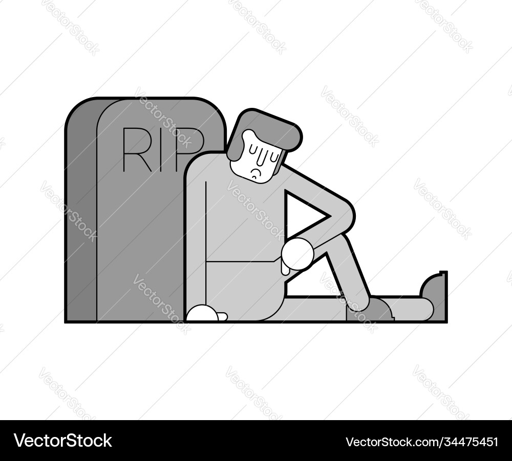 Sad guy is sitting grave man and headstone Vector Image