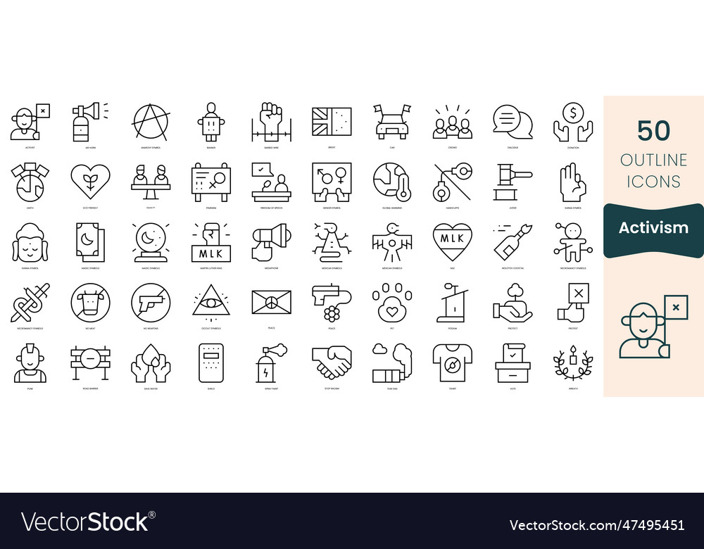 Set of activism icons thin linear style pack Vector Image