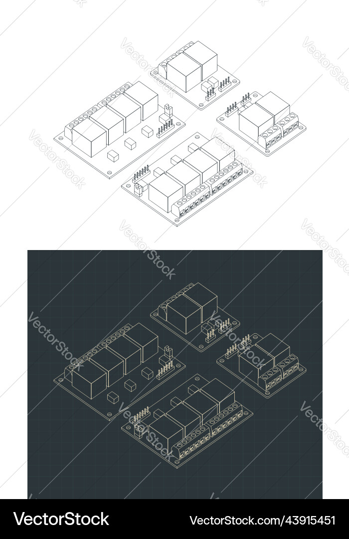 Two and four channel relays isometric blueprints Vector Image