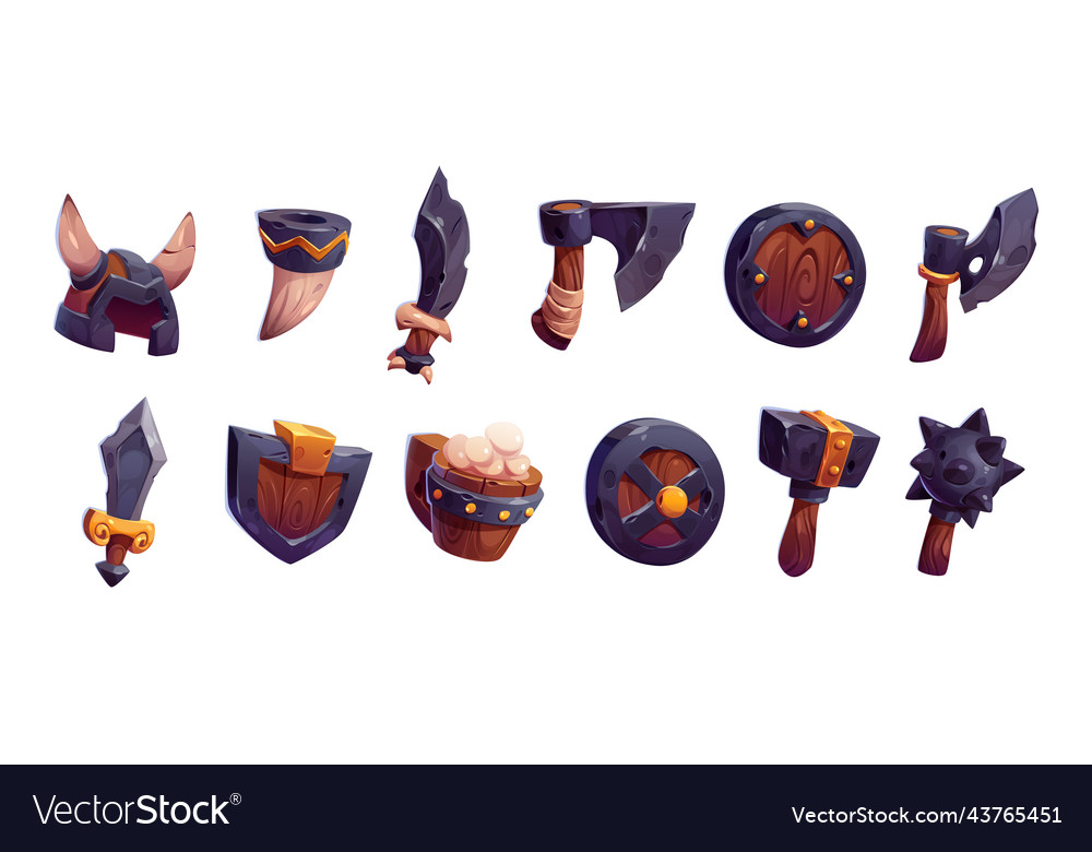 Viking game props icons ui rpg game design assets Vector Image
