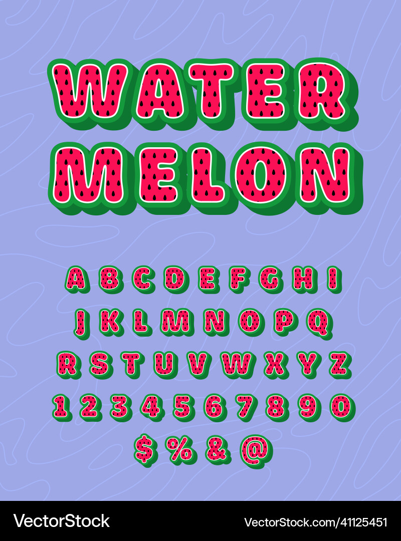 Watermelon bright colorful cute alphabet Vector Image