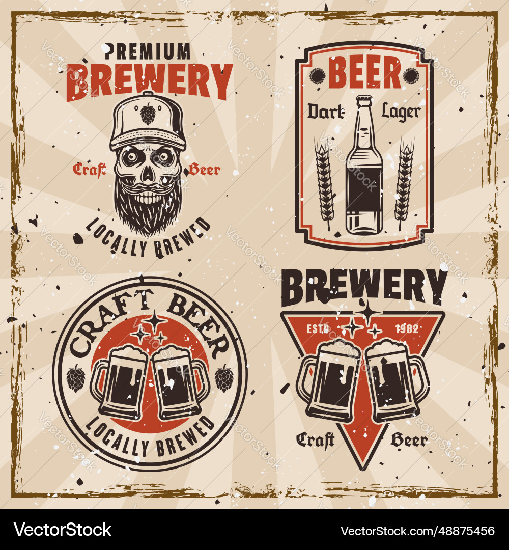 Brewery set of colored retro emblems badges Vector Image