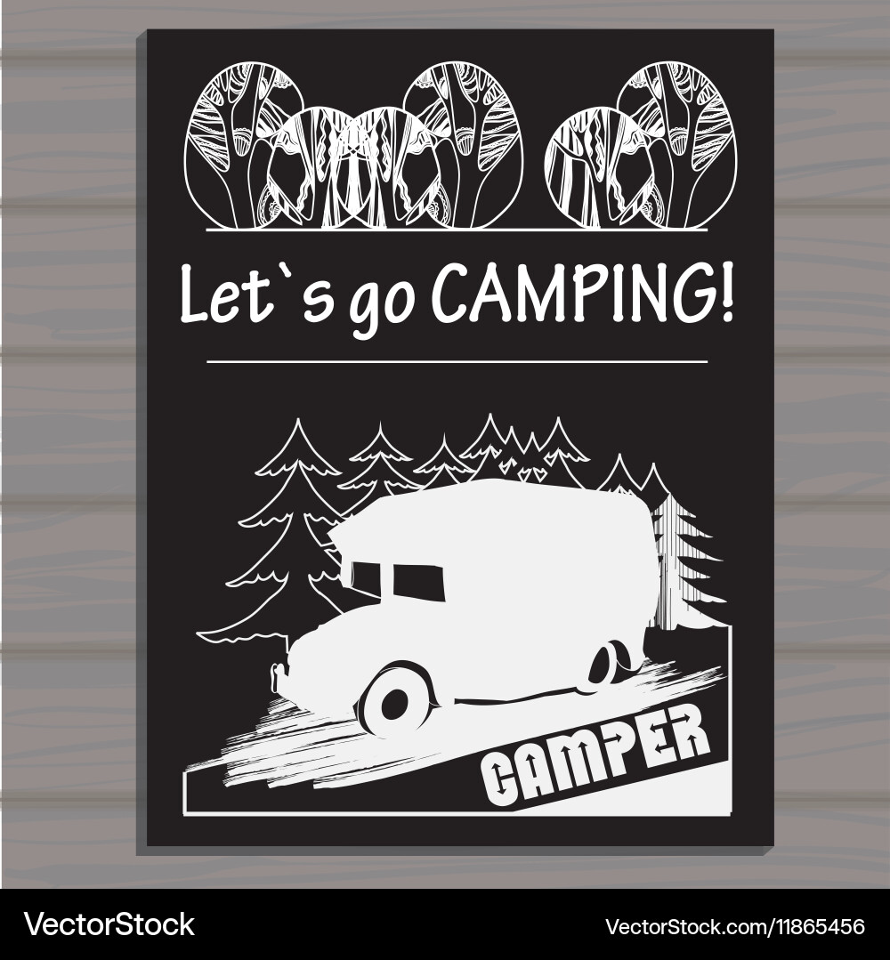 Chalk board invitation in camping lettering Vector Image