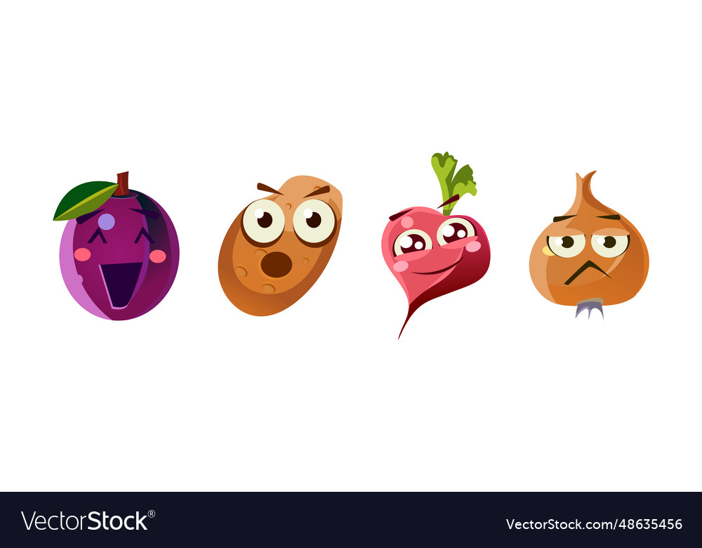 Funny fruit and vegetable characters with faces Vector Image