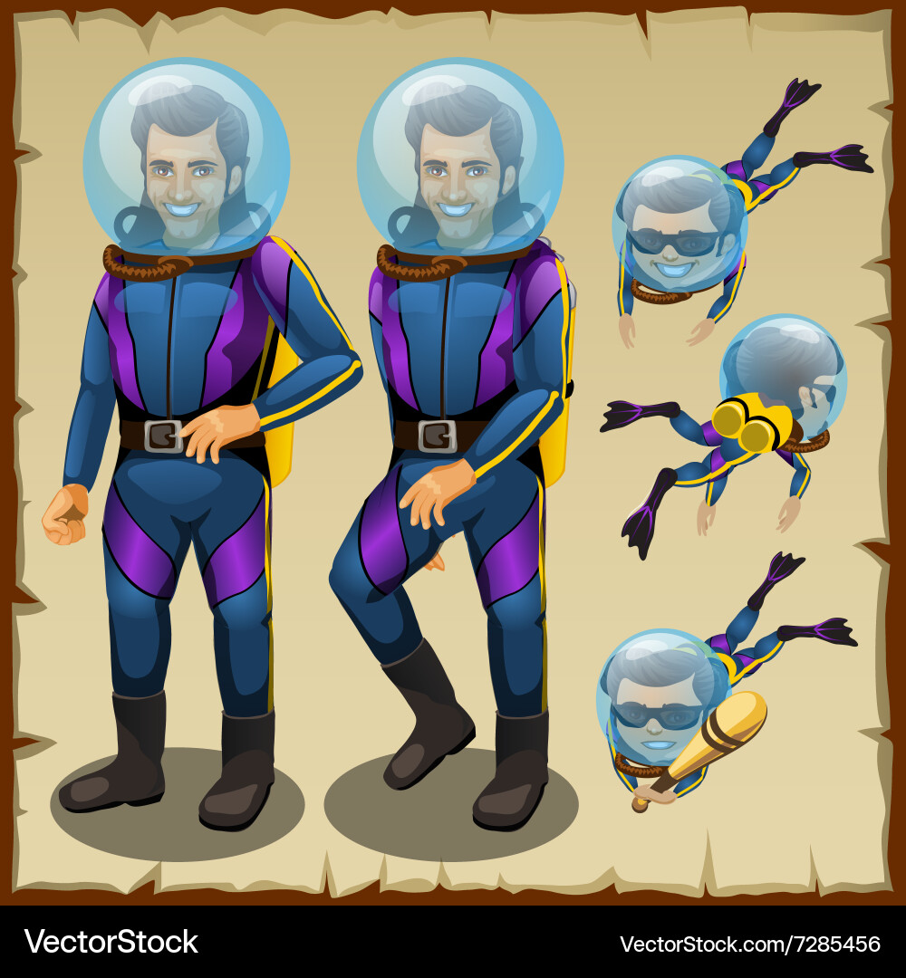 Handsome diver man cartoon character animation Vector Image