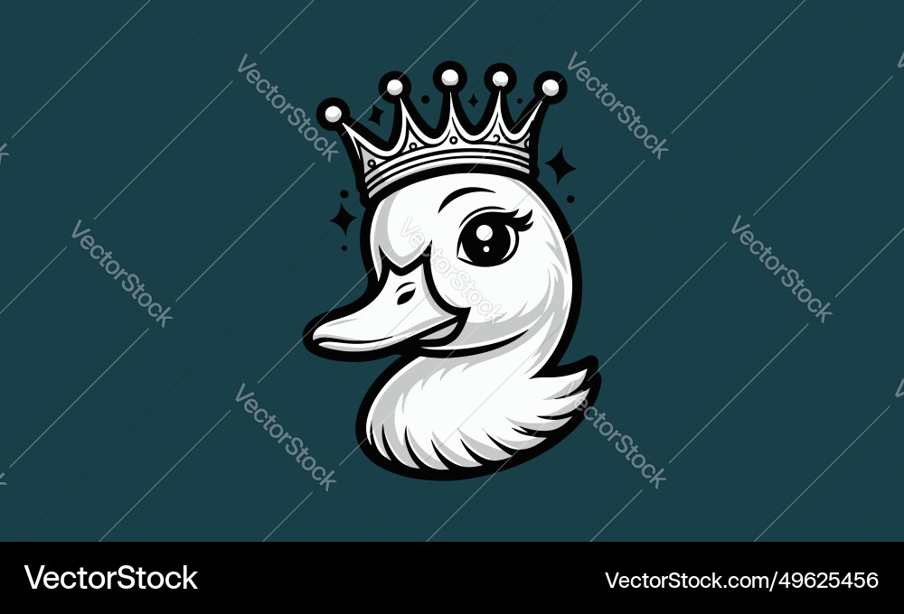 Head duck wearing crown outline design Royalty Free Vector