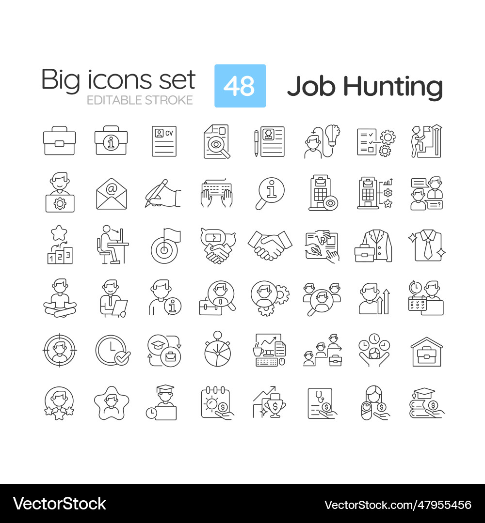 Job hunting linear icons set Royalty Free Vector Image