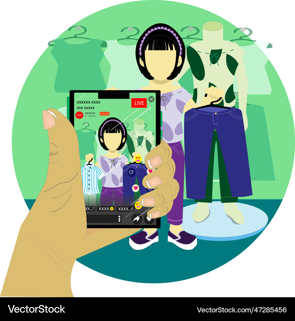 Live commerce on smartphoneinfluencer sell cloth Vector Image