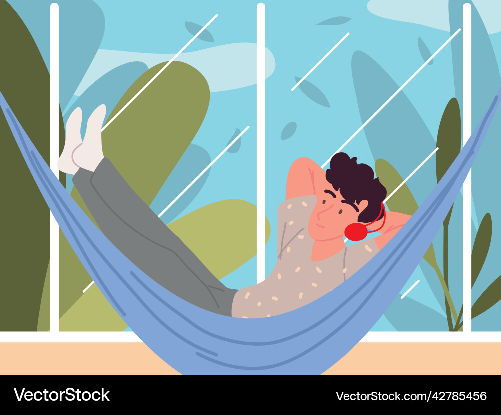 Man listen music in hammock Royalty Free Vector Image