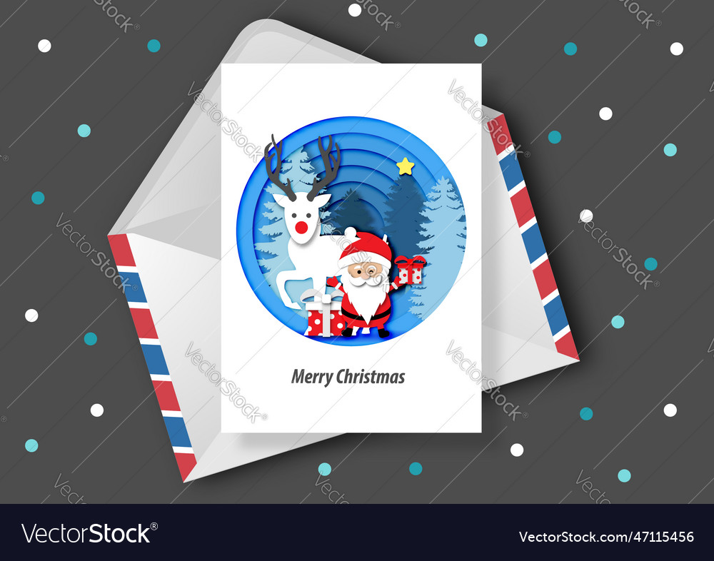 Paper art of christmas card santa claus and Vector Image