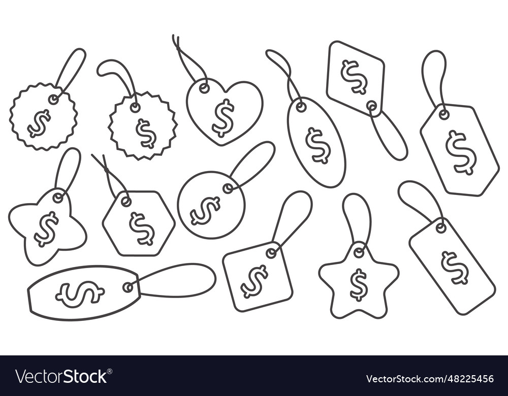 Price tag icons set with dollar sign outline gift Vector Image