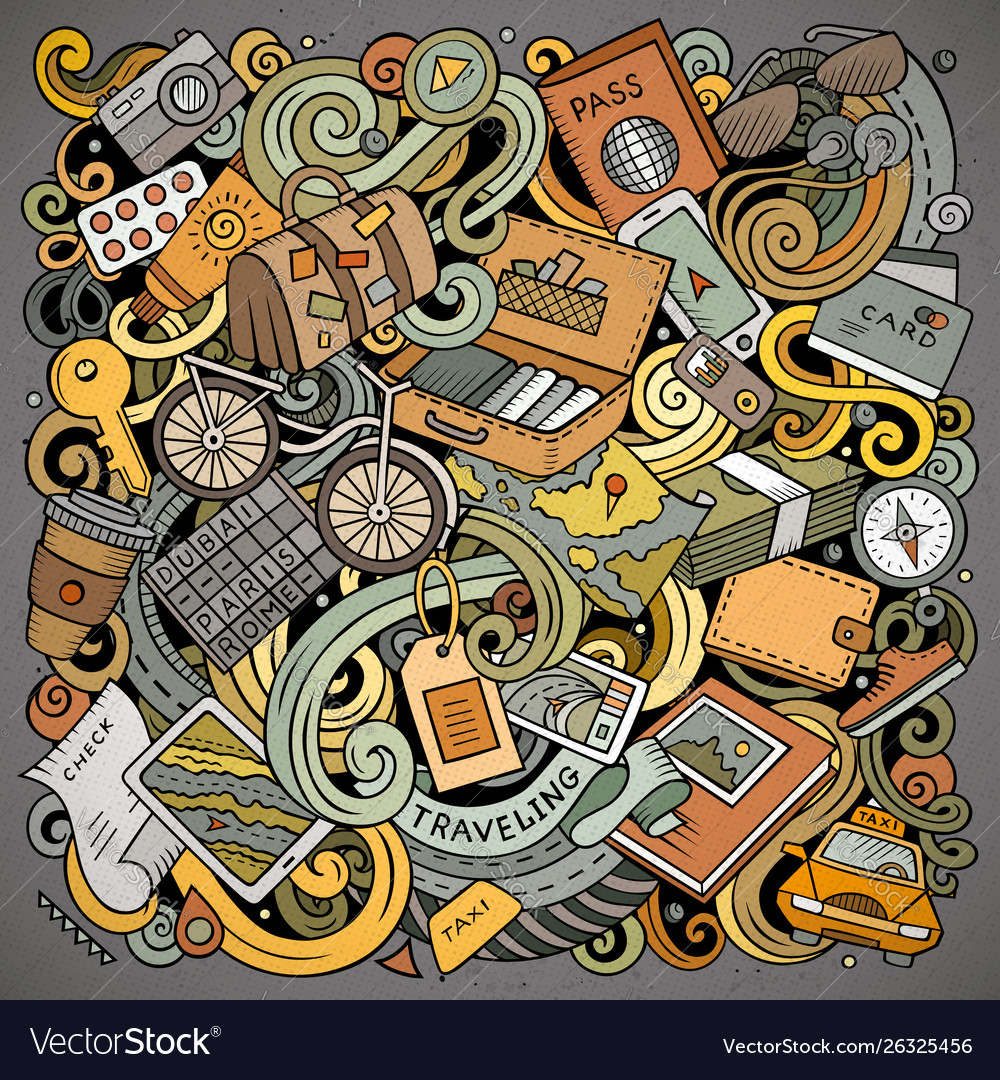 Travel hand drawn doodles Royalty Free Vector Image