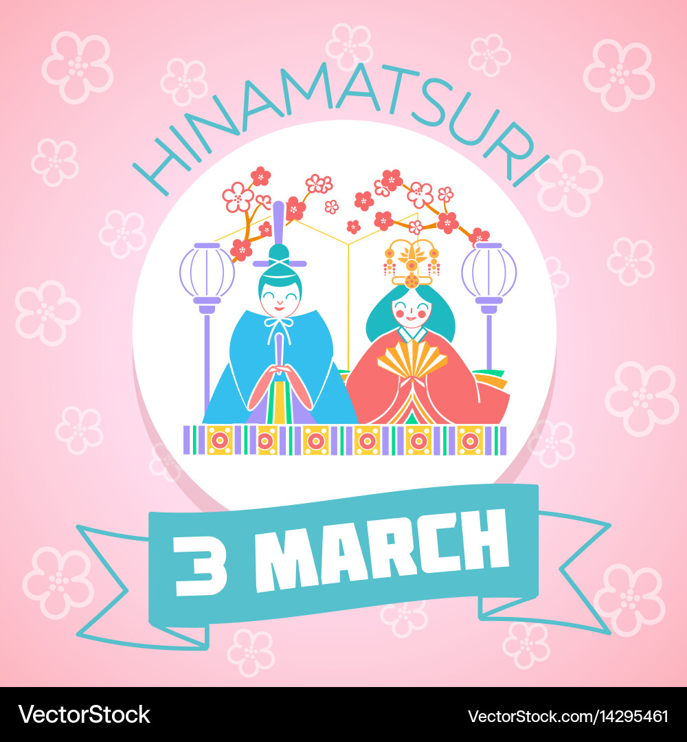 3 march hinamatsuri on a pink background Vector Image