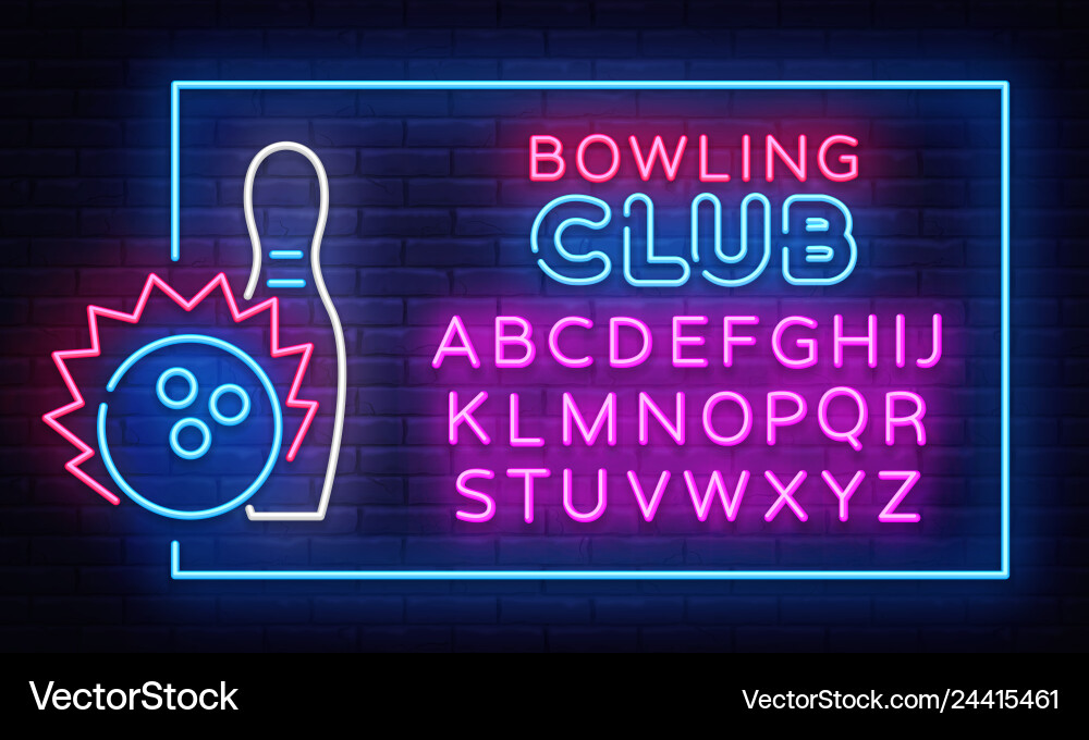 Bowling neon sign neon frame club Royalty Free Vector Image