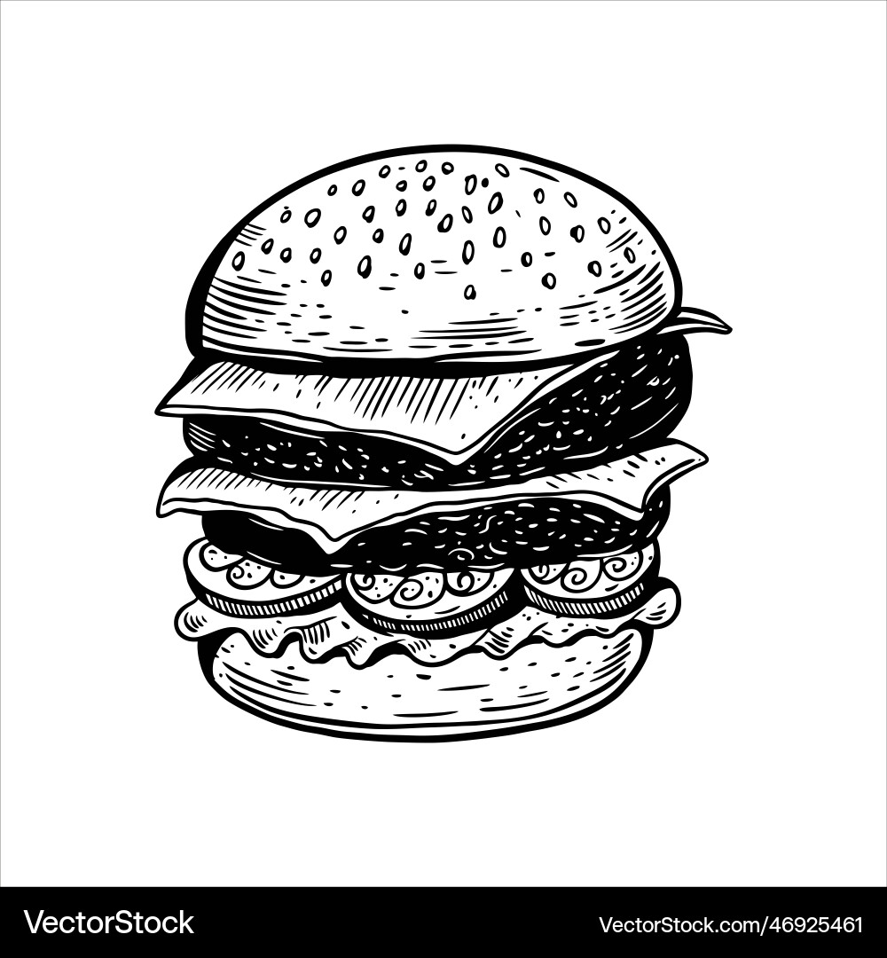 Burger hand drawn sketch vintage style Royalty Free Vector