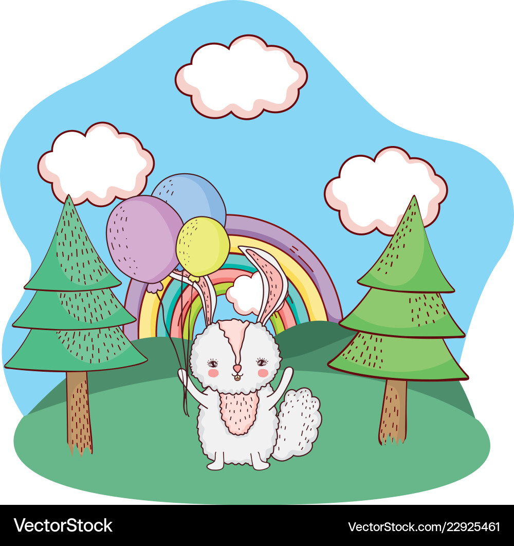 Cute little rabbit with balloons helium Royalty Free Vector