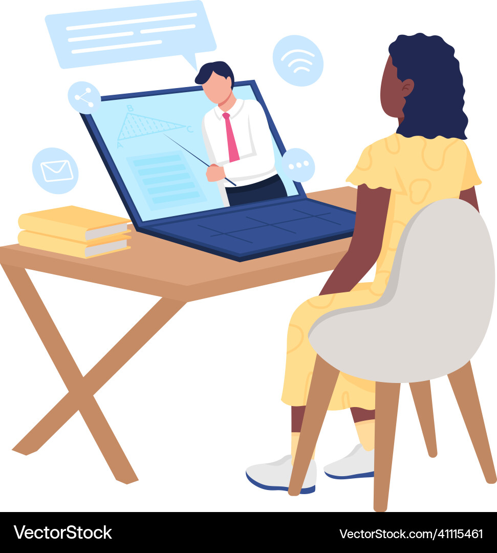 Girl watching online course on mathematics flat Vector Image