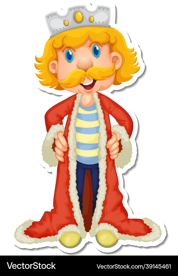 King with red robe cartoon character sticker Vector Image