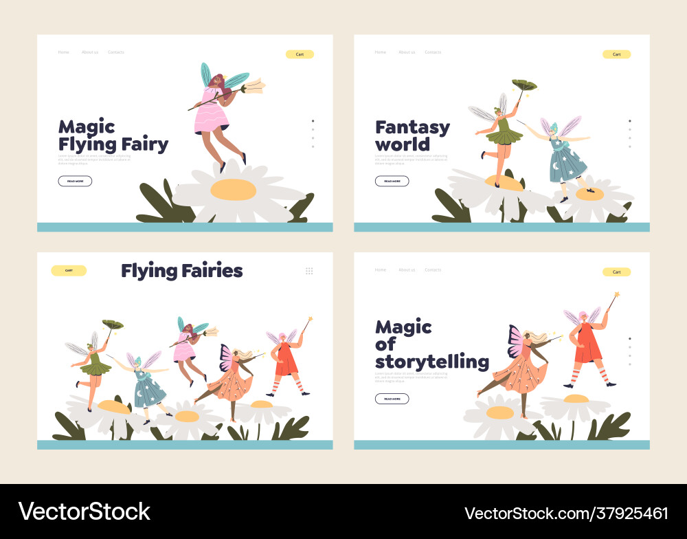 Magic flying fairies set landing pages Royalty Free Vector
