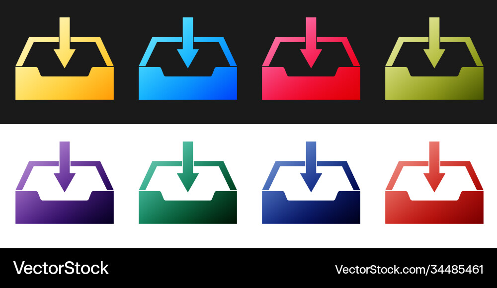 Set download inbox icon isolated on black Vector Image
