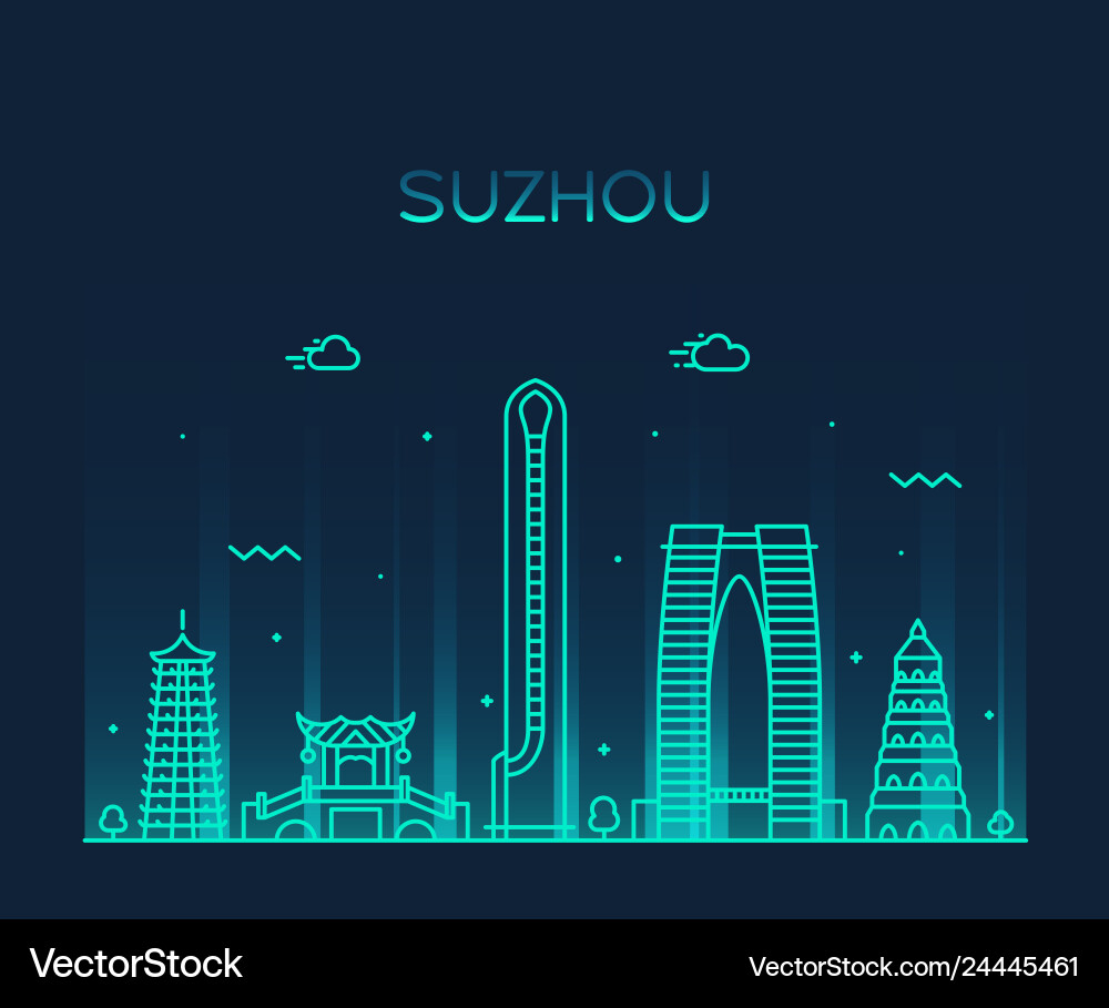 Suzhou skyline east china linear style Royalty Free Vector