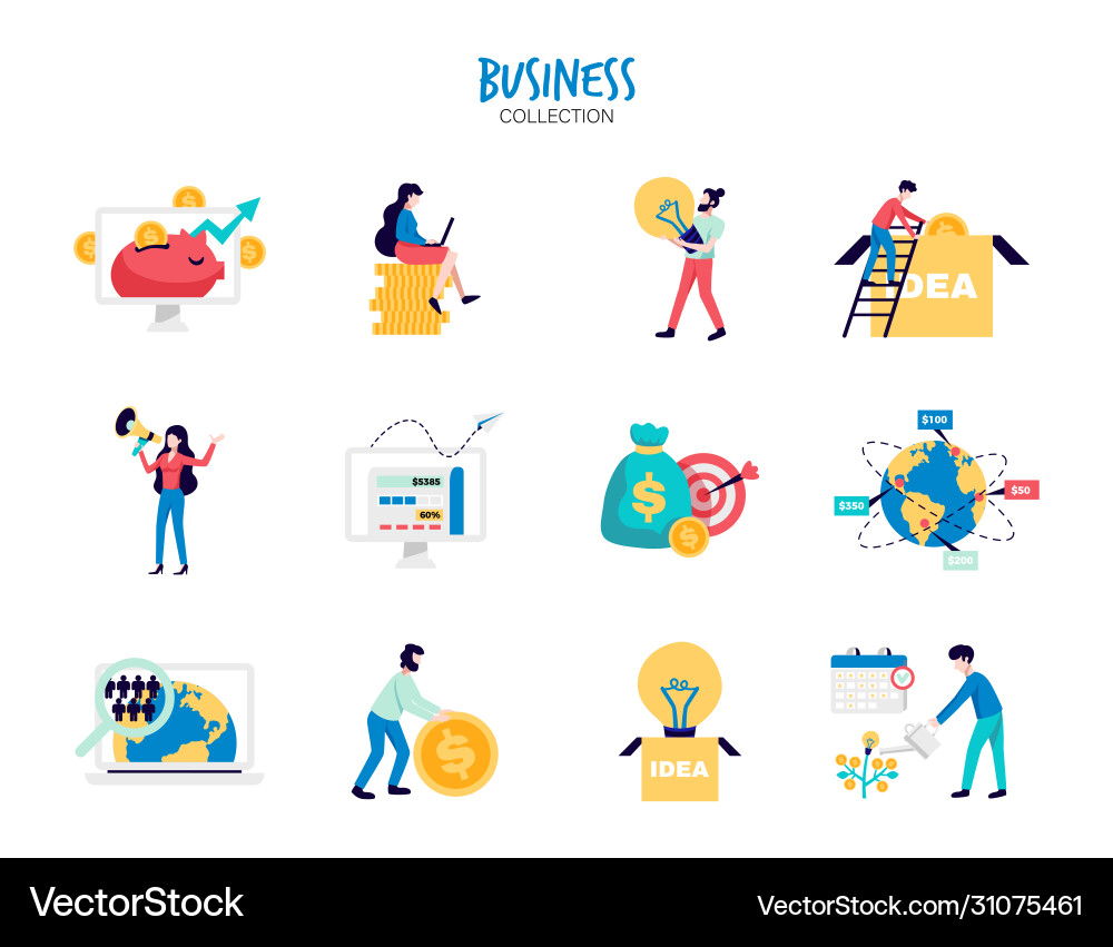 Variety business icons set Royalty Free Vector Image