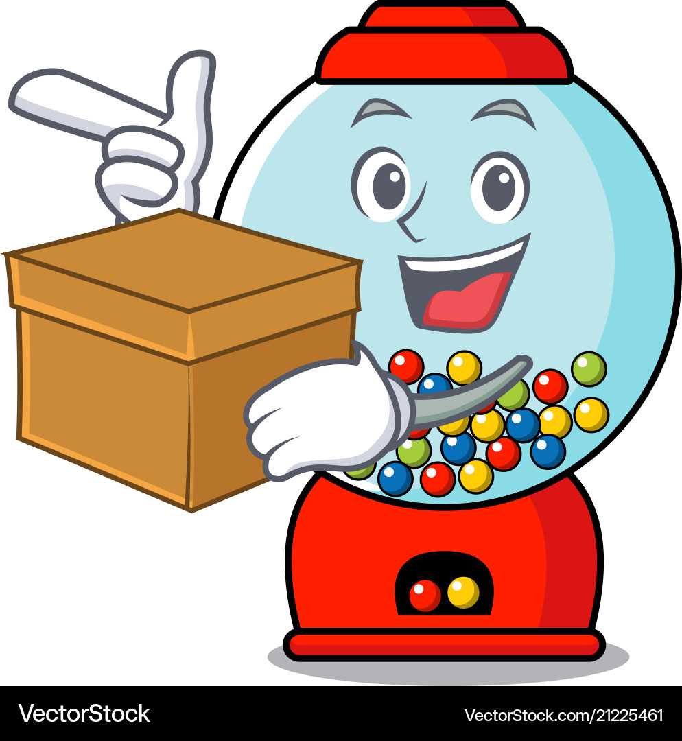 With box gumball machine character cartoon Vector Image