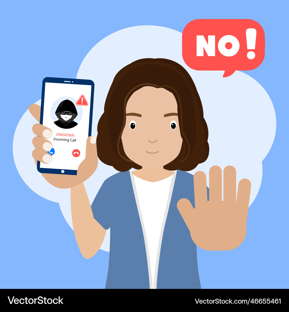 Woman warning phone call from unknown number Vector Image