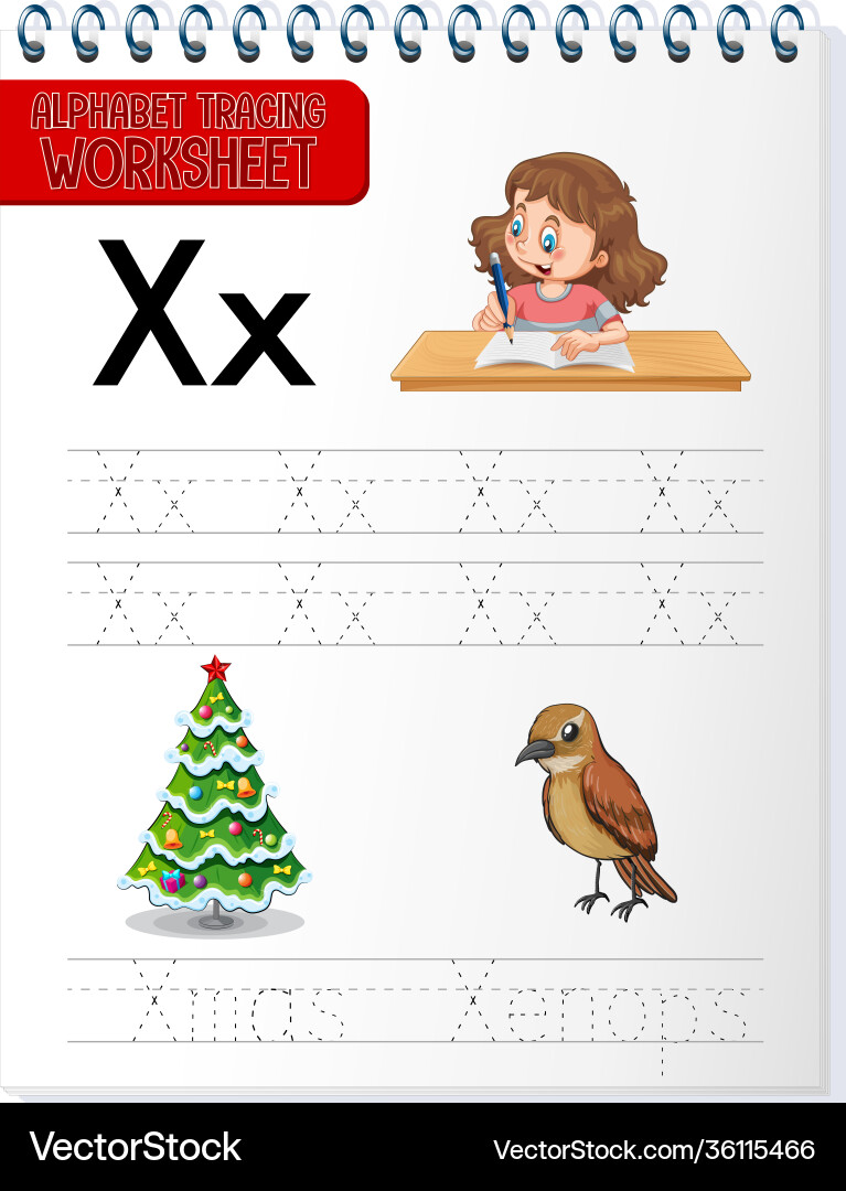 Alphabet tracing worksheet with letter x Vector Image