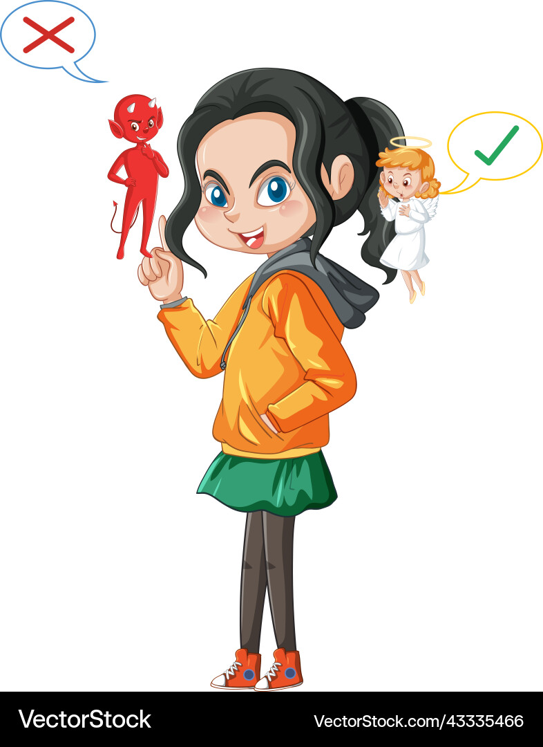 Cartoon character with devil and angel fighting Vector Image