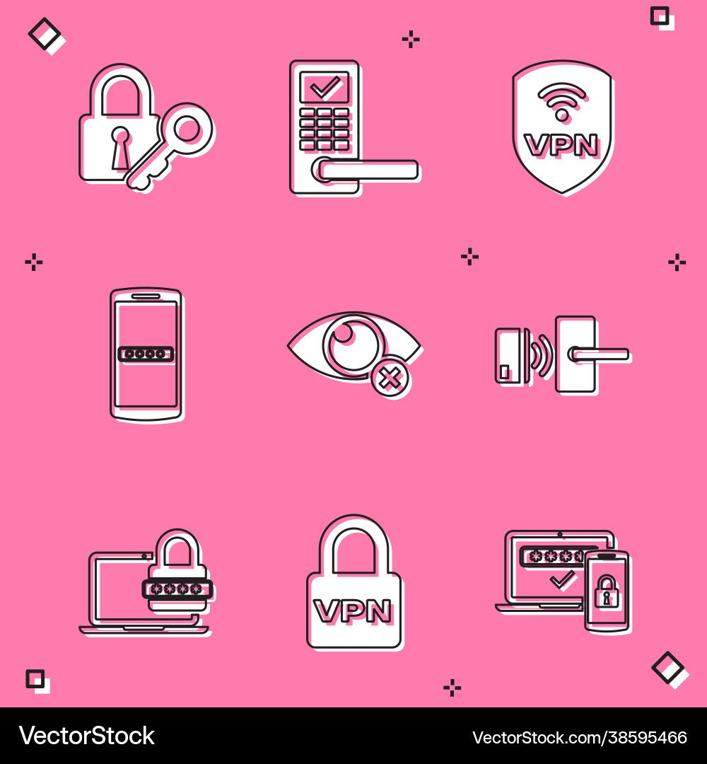 Set lock and key digital door lock with wireless Vector Image