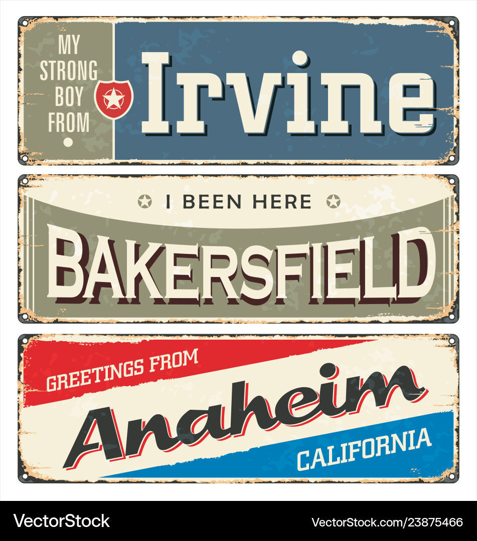 Vintage tin sign collection with us cities Vector Image