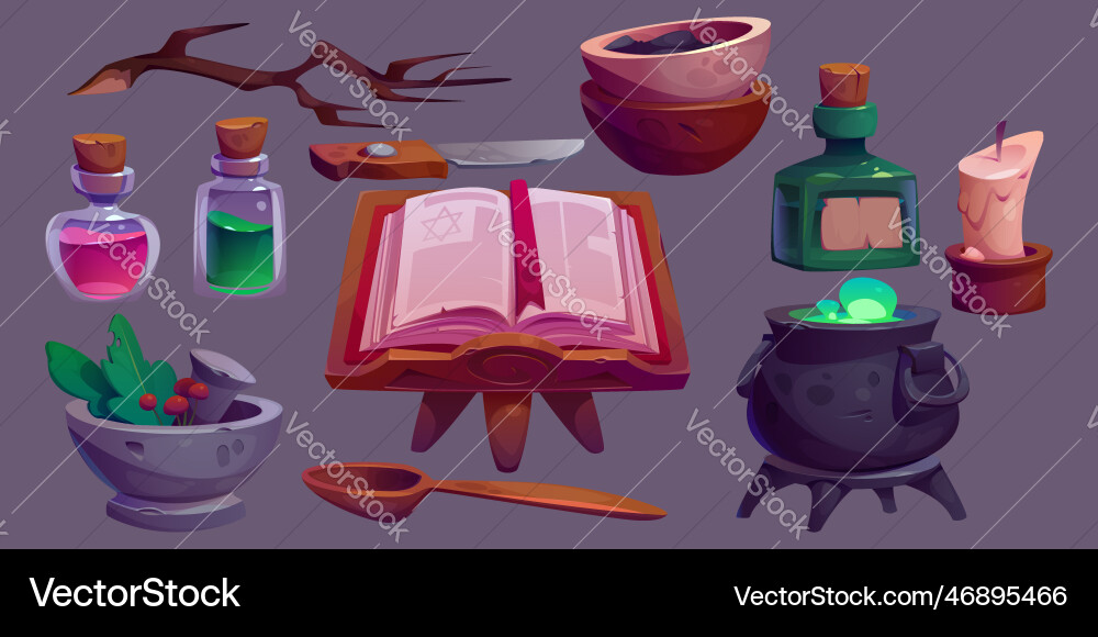 Witch house old alchemist laboratory room set Vector Image