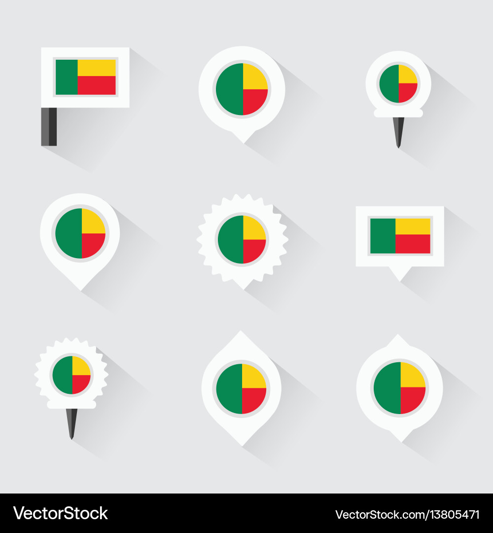 Benin flag and pins for infographic map design Vector Image