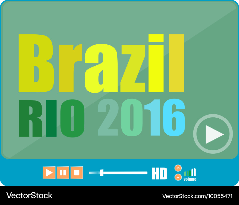 Brazil rio 2016 words with a play sign Royalty Free Vector