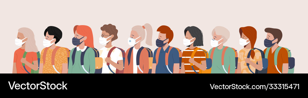 Children with mask back to school concept Vector Image