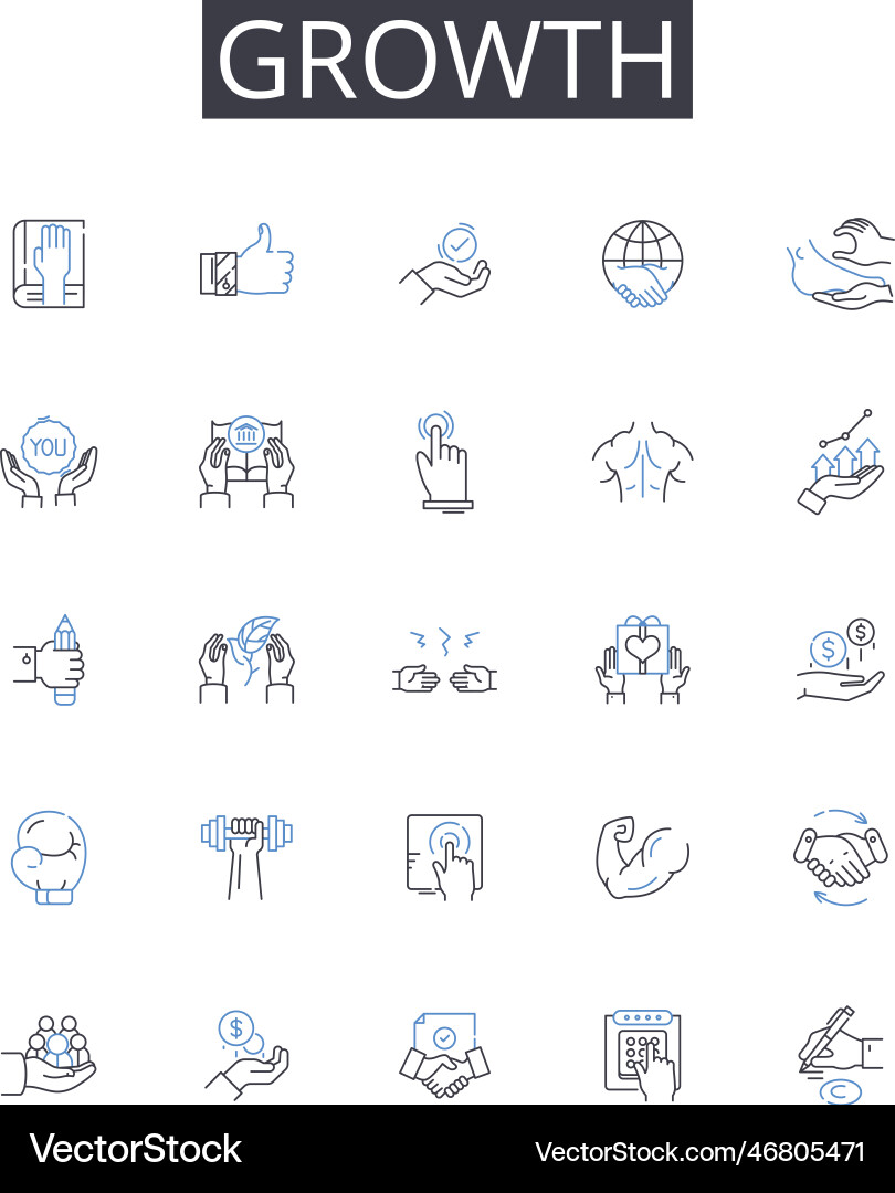 Growth line icons collection expansion Royalty Free Vector